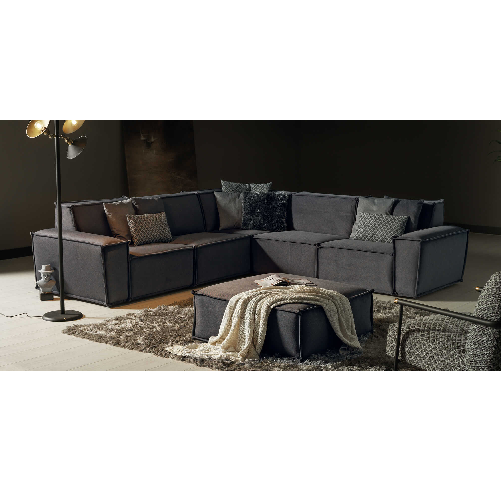 PADOVA Canapé modulable 5 élément + pouf - Gris foncé