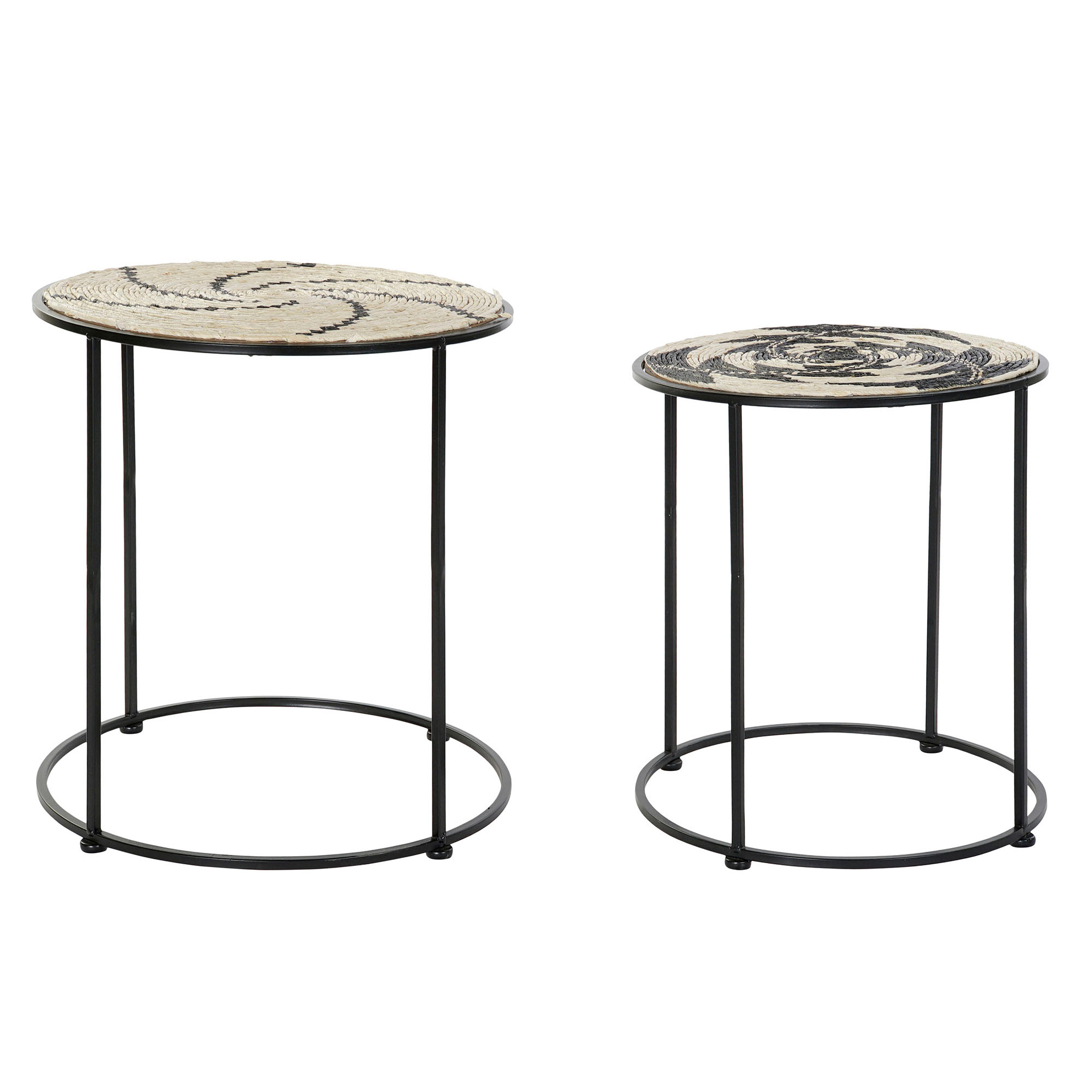 SET de 2 table de coin en jonc de mer et fer 46 x 46 x 51 cm