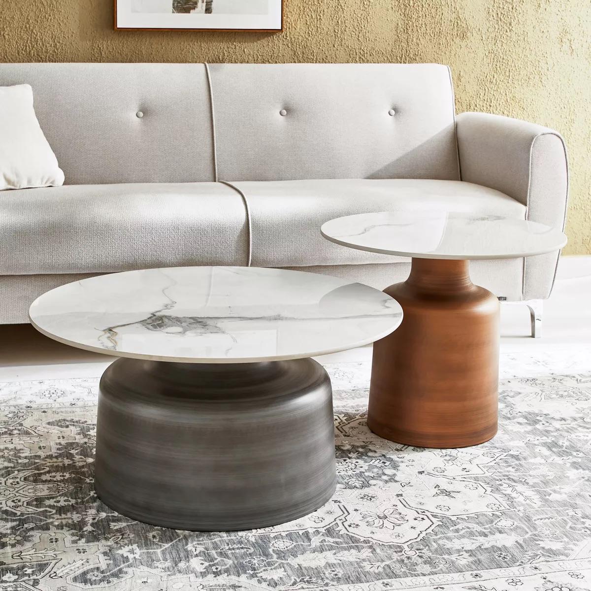 NOUR Set de 2 Tables basse gigogne de luxe en pierre frittée 80/60 cm ...