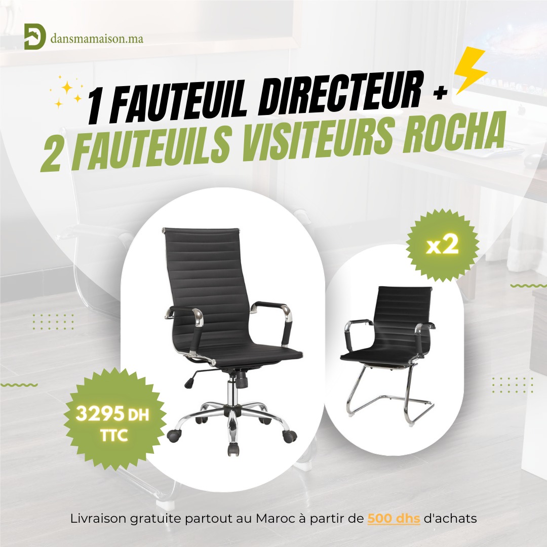 Pack de 3 fauteuils Rocha 1 directeur + 2 visiteurs - Dansmamaison